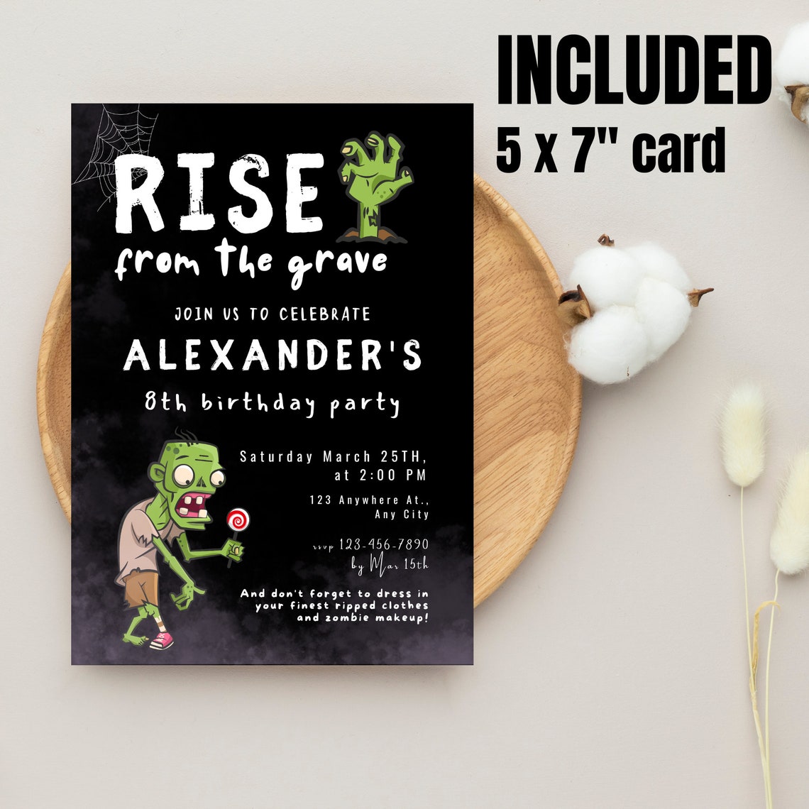 Zombies Birthday Invitation Zombie Kids Birthday Zombies 3 Invitation ...