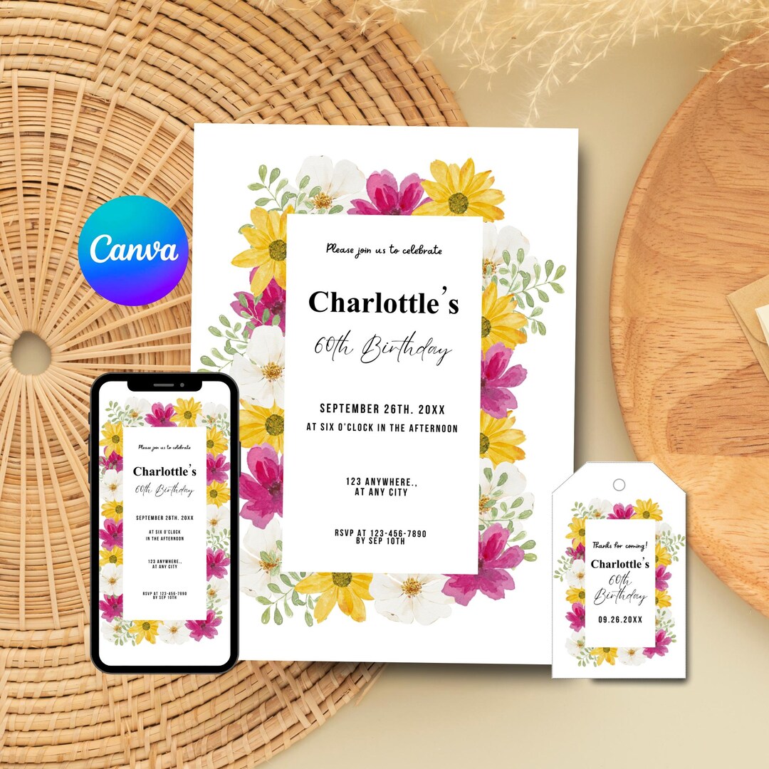 Flower Theme Birthday Invitation Flower Party Invitation Canva Flower ...
