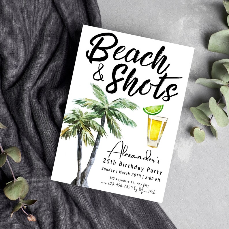Beach and Shots Invitation Beach Birthday Invitation Beach Birthday ...