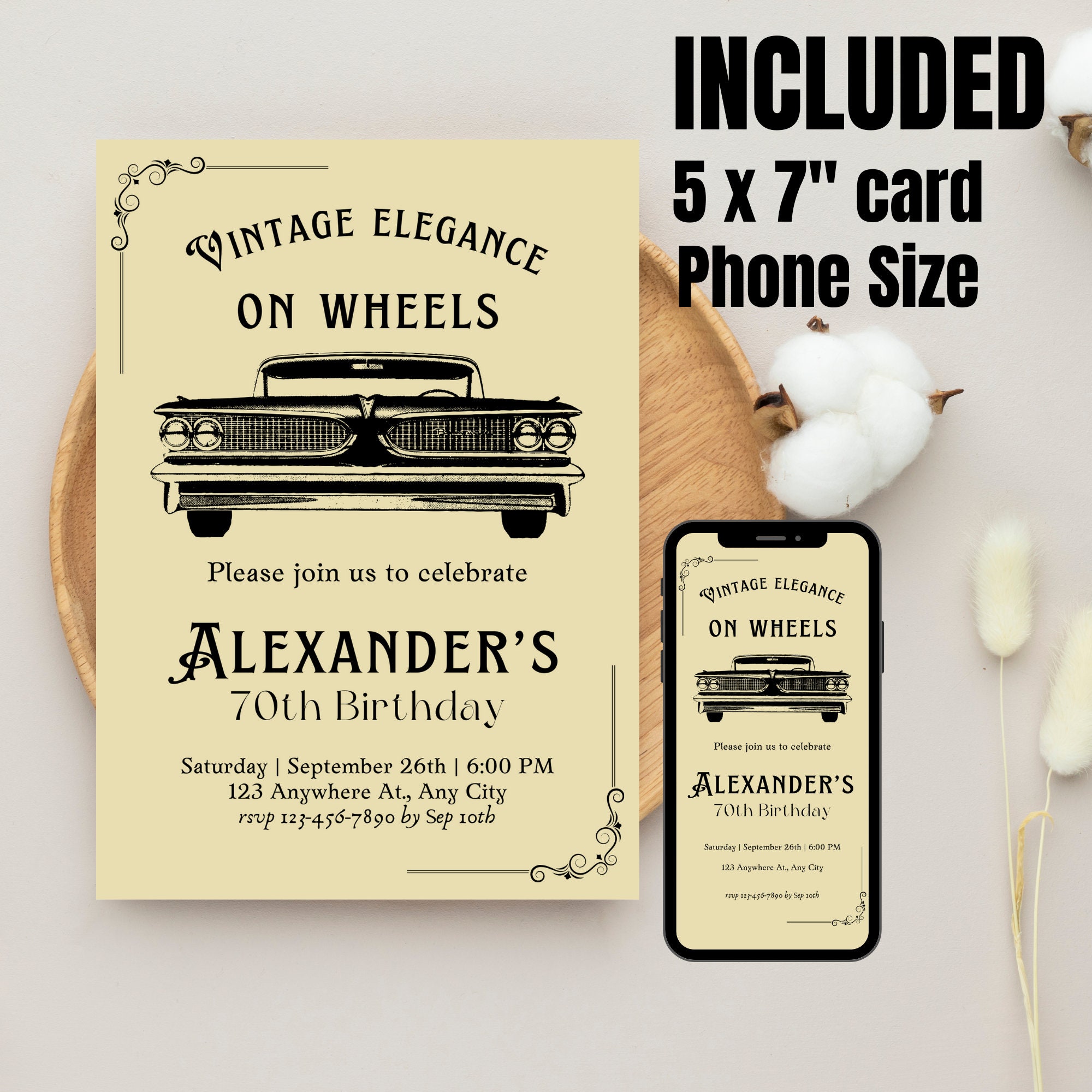 80th Birthday 60th Birthday Car Theme Birthday Invitations Classic Car ...