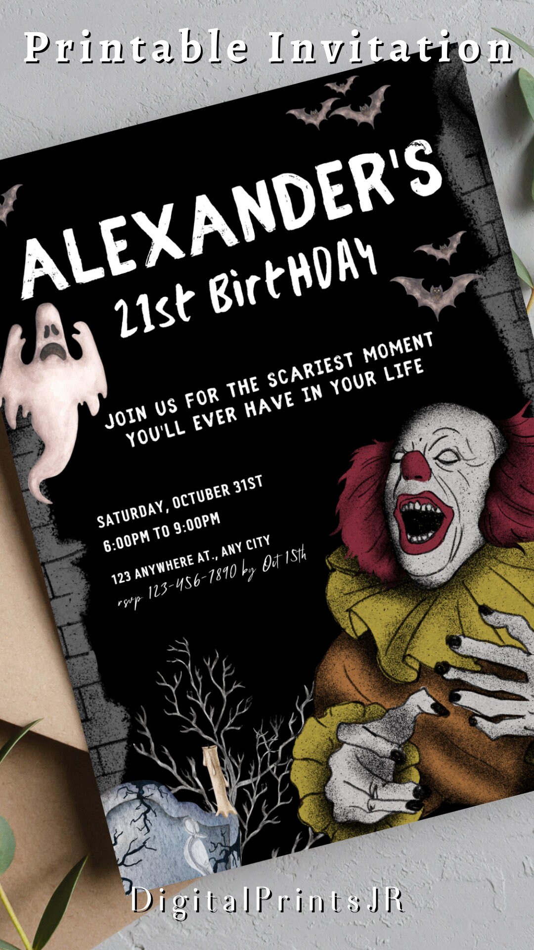 Scary Halloween Invite Scary Clown Invite E Invite Halloween Birthday ...