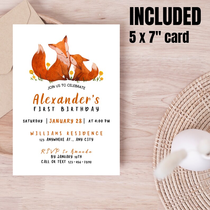 Fox 1st Birthday Fox Birthday Invitation Fox Party Invitations Girls ...