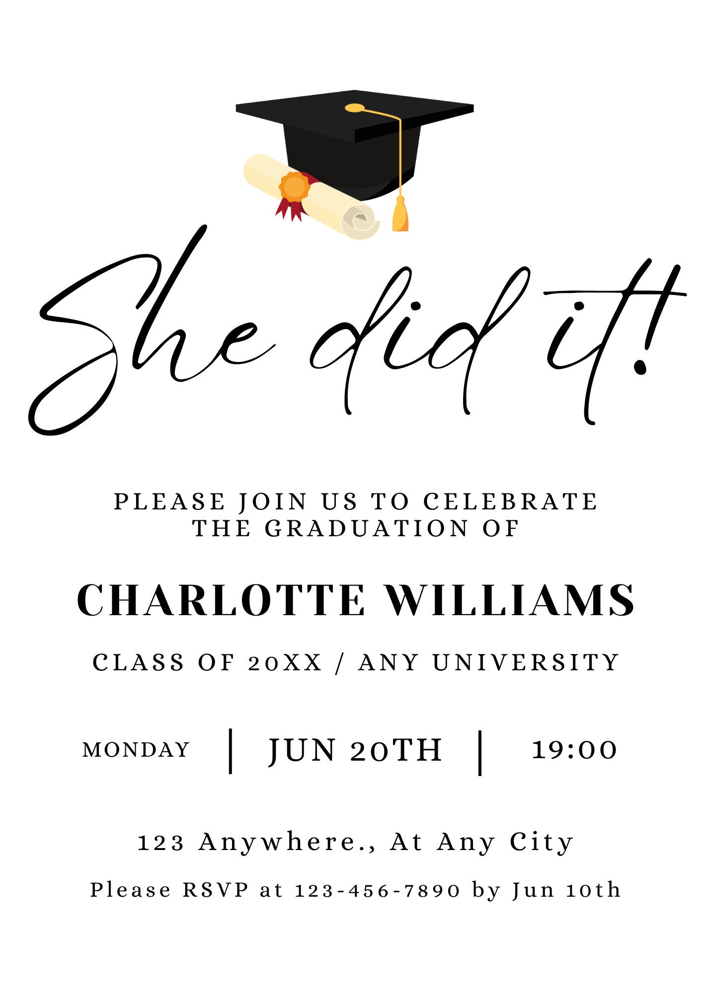 College Grad Invitation Graduation Invitation Canva Grad Cap Template ...