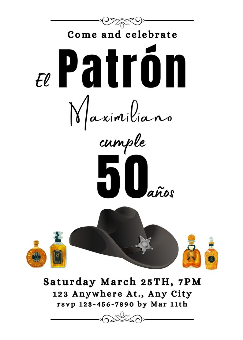 El Patron Birthday Invitation Tequila Birthday Invitation - Etsy