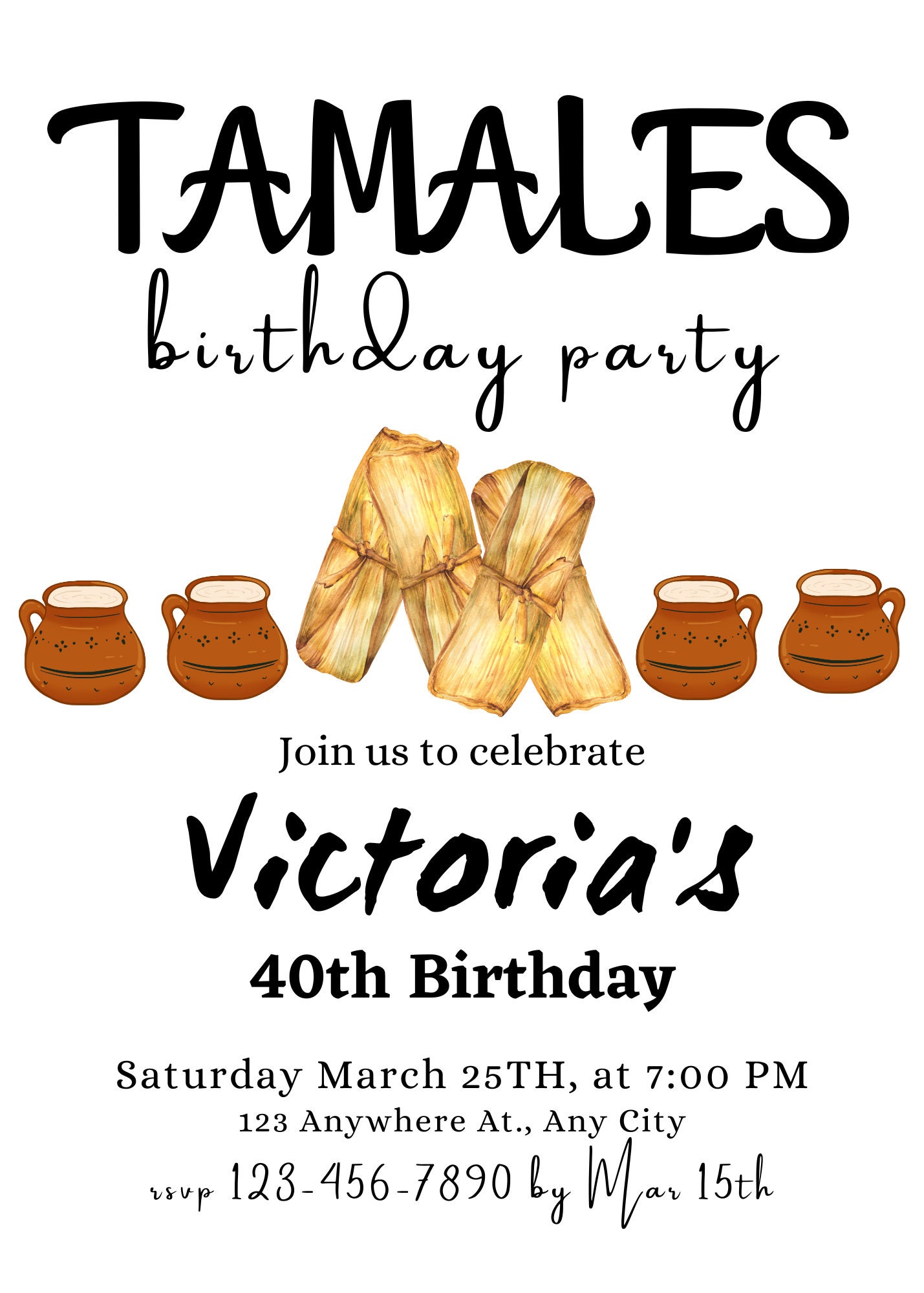 Tamales Birthday Party Invitation Tamales Invitation Mexican Invitation ...