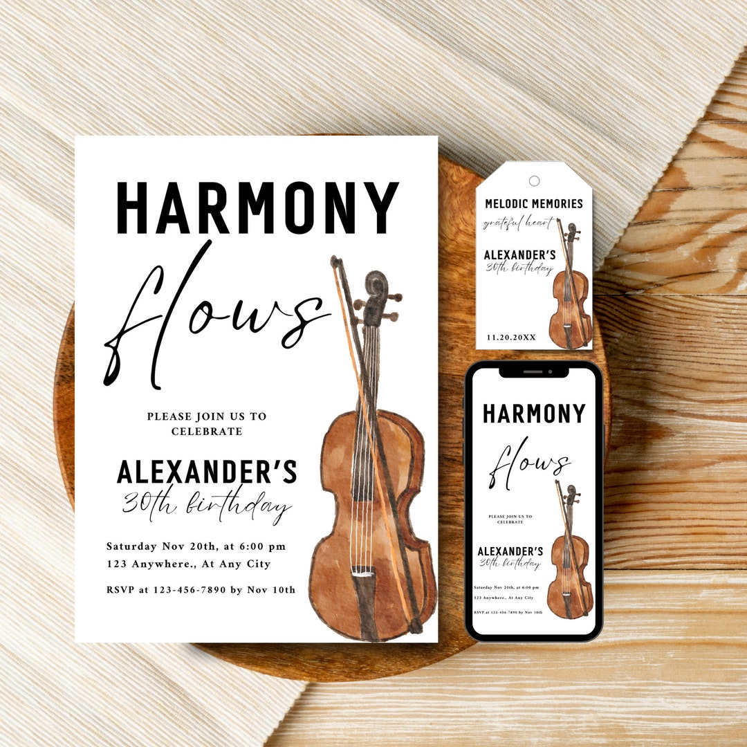 Violin Birthday Invitation Violin Invitation Instrument Invitation ...