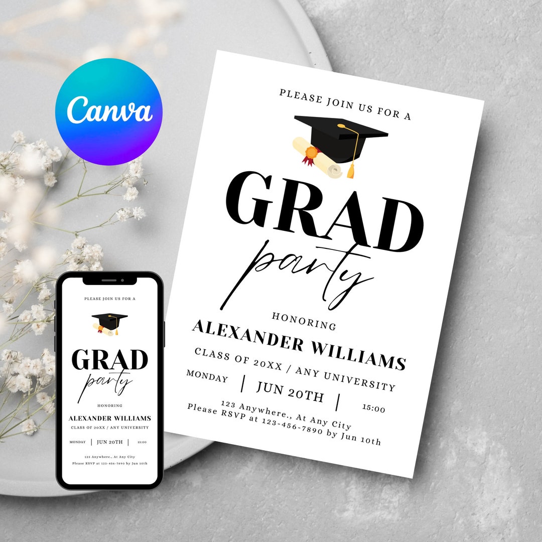 Grad Cap Template College Grad Invitation Graduation Invitation Evite ...