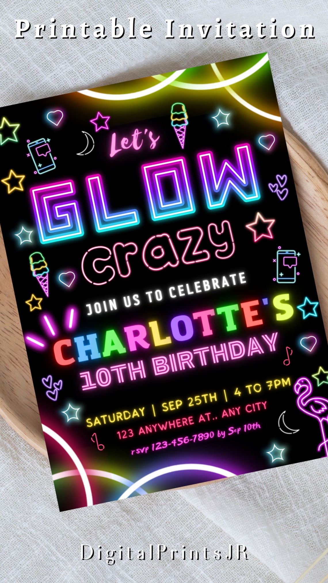 Glow Party Invitation Glow Party Birthday Invitation Glow Birthday ...
