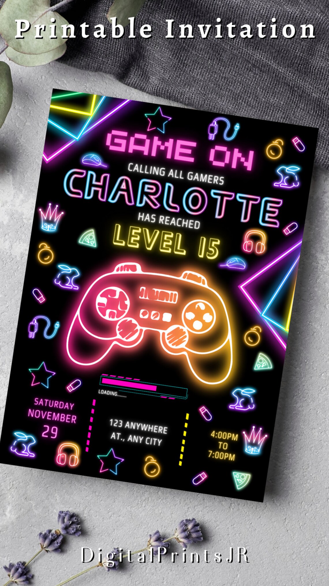 Girl Gamer Birthday Invitations Gamer Invitation Gamer - Etsy