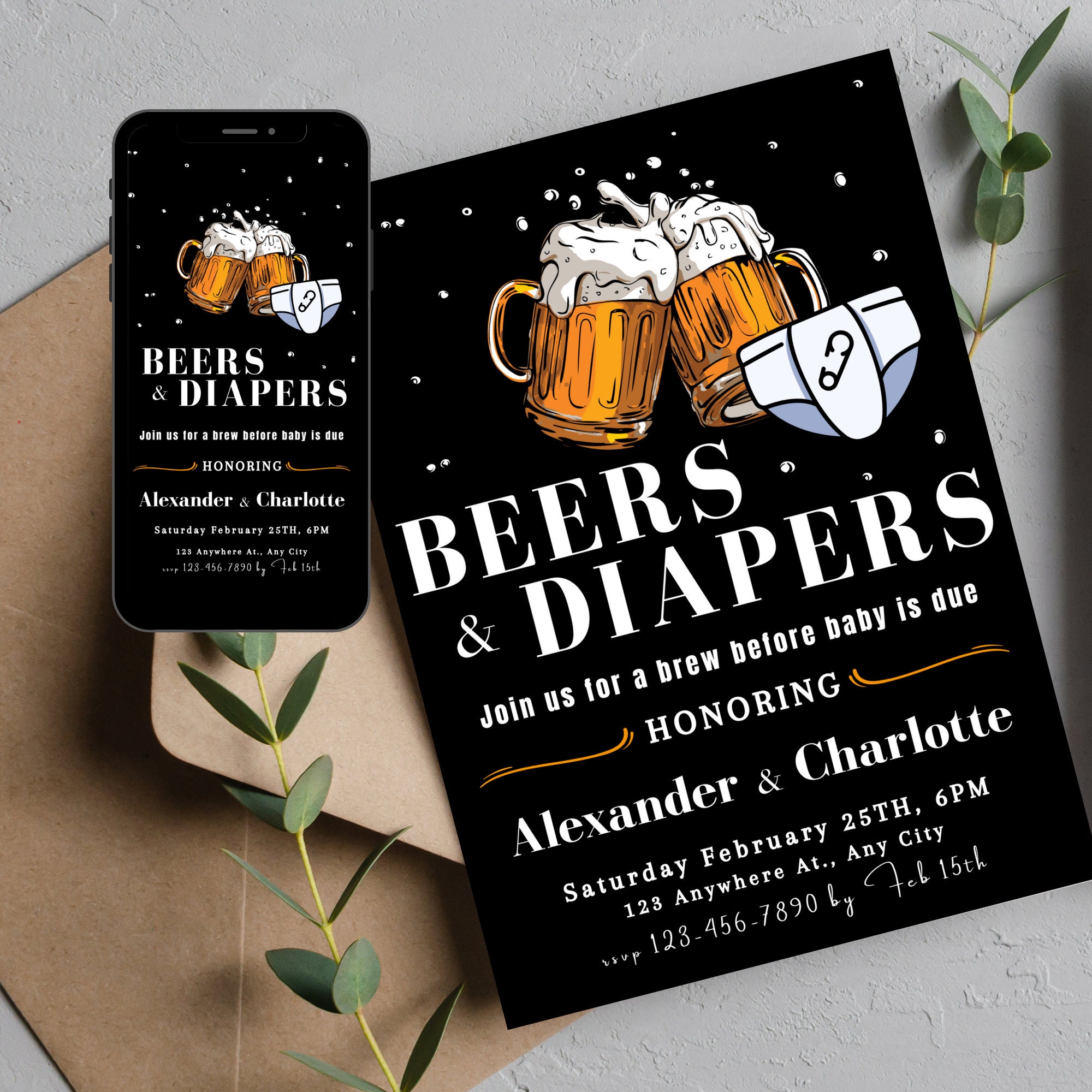 Beer and Diapers Invite Diaper Party Invitation Beer Diapers and Beer ...