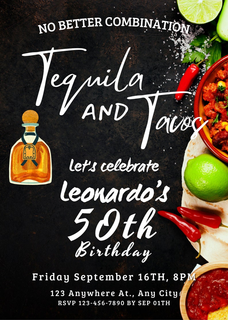 Tacos and Tequila Invitation Mexican Invitation Tacos Party Invite PDF ...