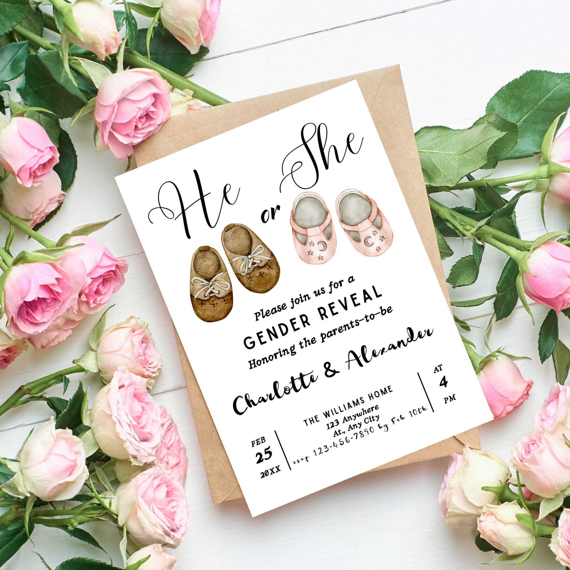 He or She Invitations Gender Reveal Invit What Will It Be Gender Reveal ...