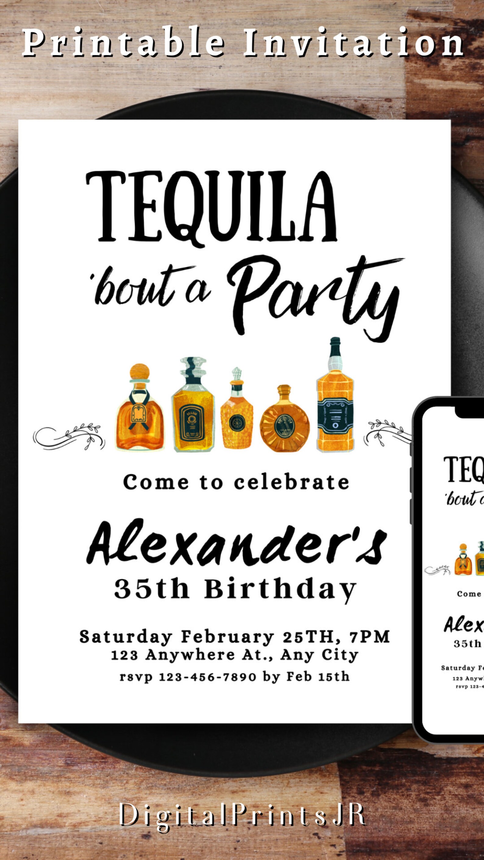 Tequila Invitation Tequila Birthday Invitation Tequila Theme Party 35th ...