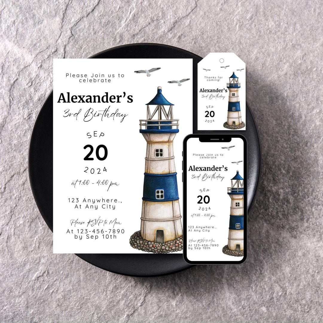 7th Birthday Invite E Invites Birthday Lighthouse Party Decoration ...