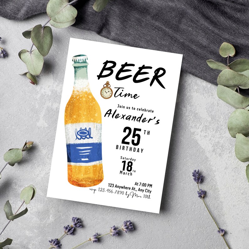 Beer Birthday Invitation Beer Themed Invitations 25th Birthday Him 25th ...
