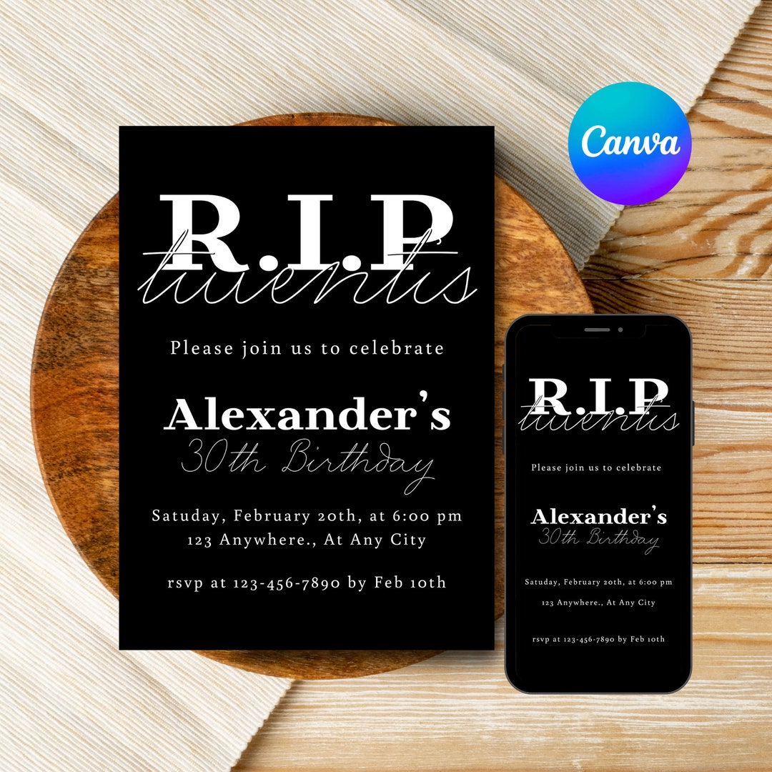 RIP Birthday Invite RIP 20s Phone Invite RIP to 20s Invite 30th ...
