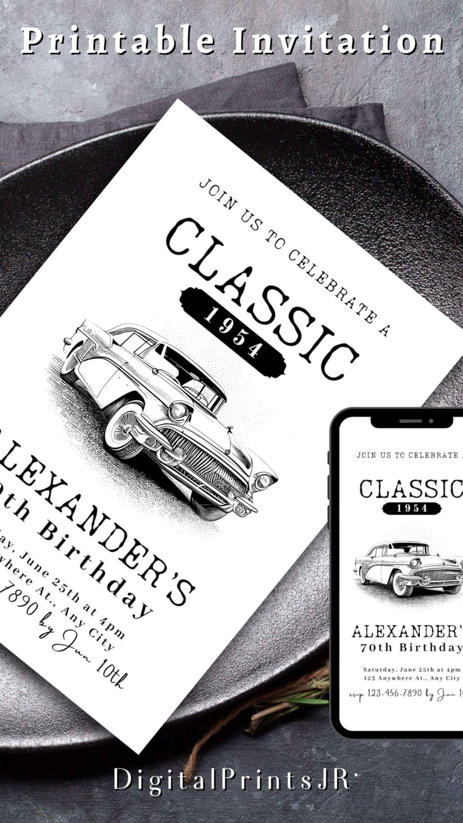 Race Car Birthday Invitation Classic Birthday Invitation 70th Birthday ...