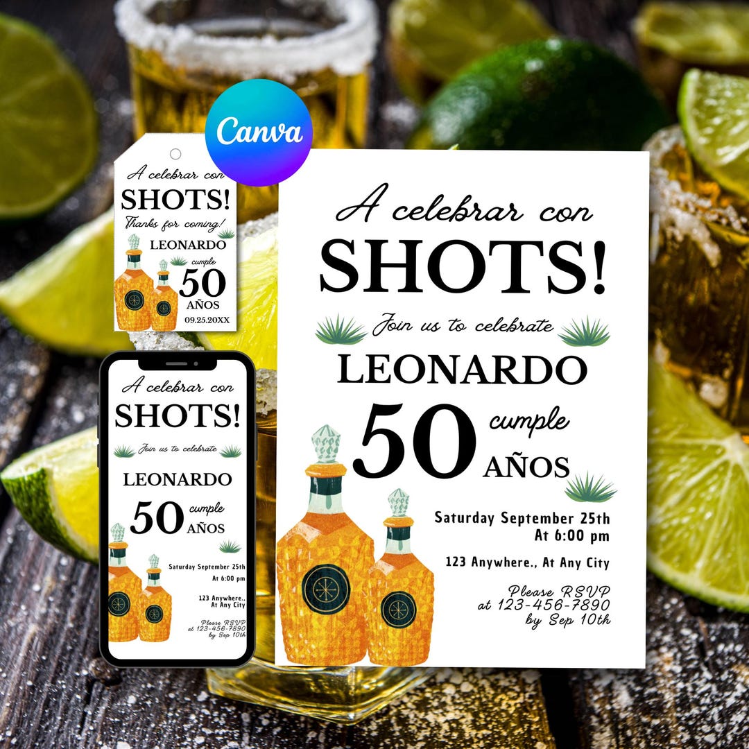 Tequila Invitation Editable Tequila Birthday Invitation Canva Templ ...