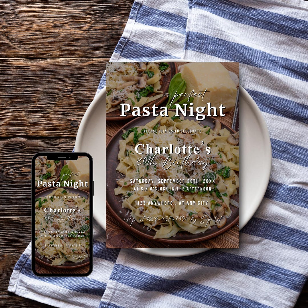 Pasta Birthday Party 33rd Birthday Pasta Theme Party Pasta Invitation ...