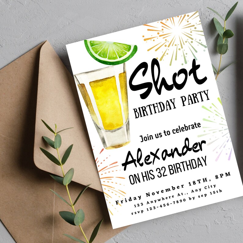 Shot Party Invite Tequila Birthday Invitation 32nd Birthday - Etsy