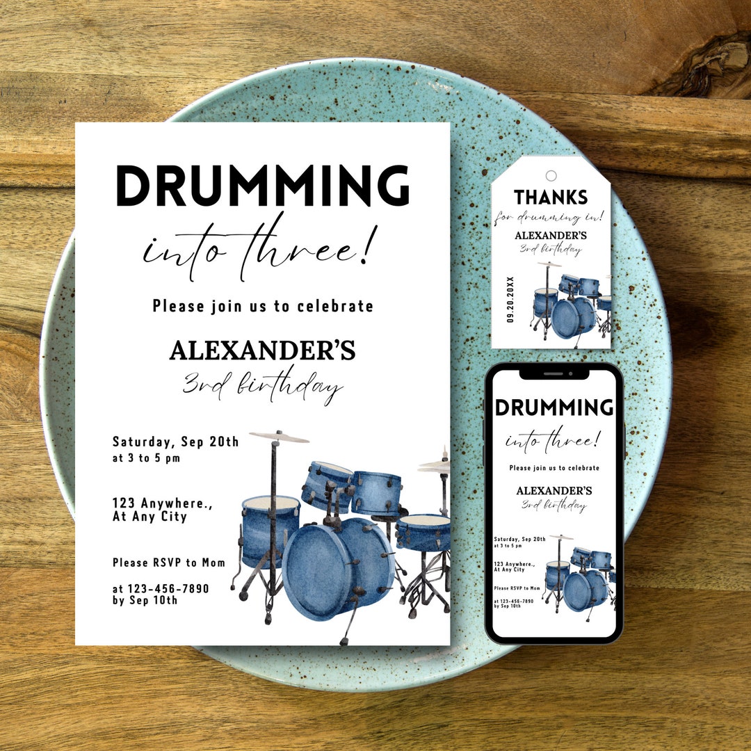 Drum Birthday Invitation Drum Theme Invitation Musical Instruments 3rd ...