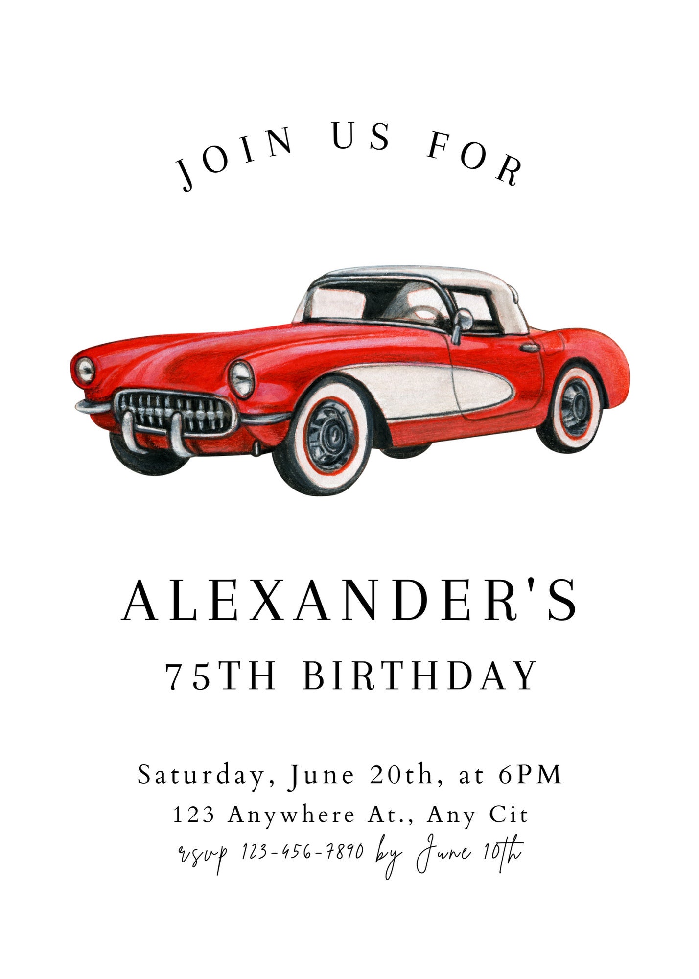 Classic Vintage Car Invitation 70th Birthday Car Birthday Invites 75th ...