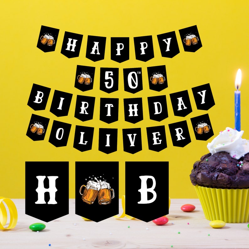 Beer Birthday Banner Happy Birthday Banner 60th Birthday Banner 36th ...