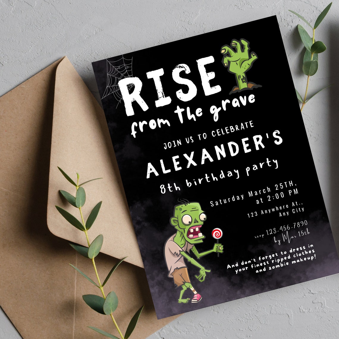 Zombies Birthday Invitation Zombie Kids Birthday Zombies 3 - Etsy