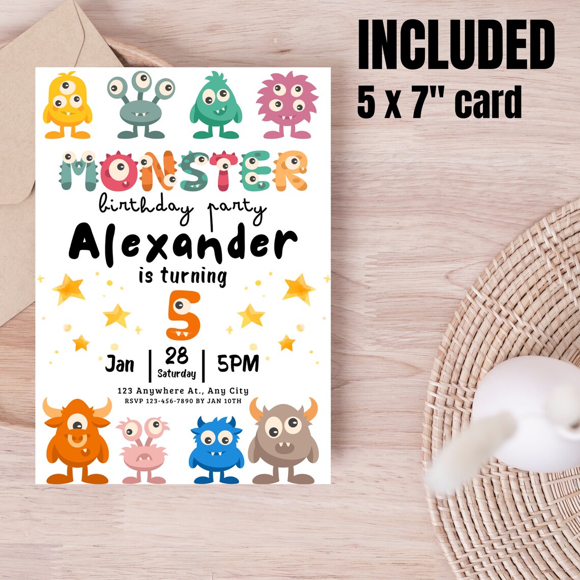 Editable Monster Invitation Monster Birthday Invitation 5th Birthday ...