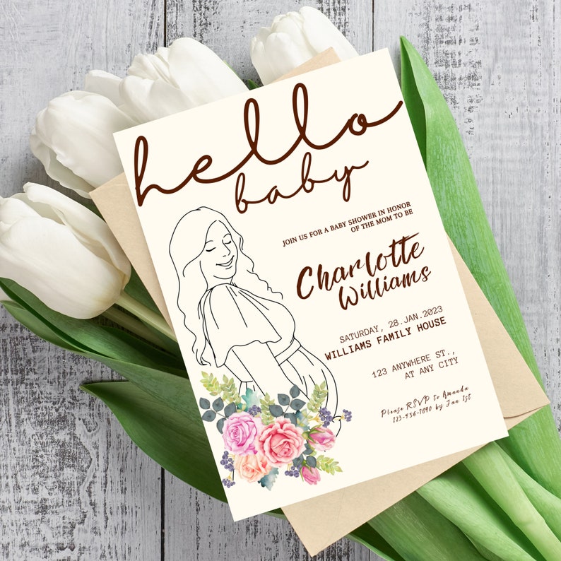Hello Baby Invitation Terracotta Baby Shower Cutie Baby Shower - Etsy