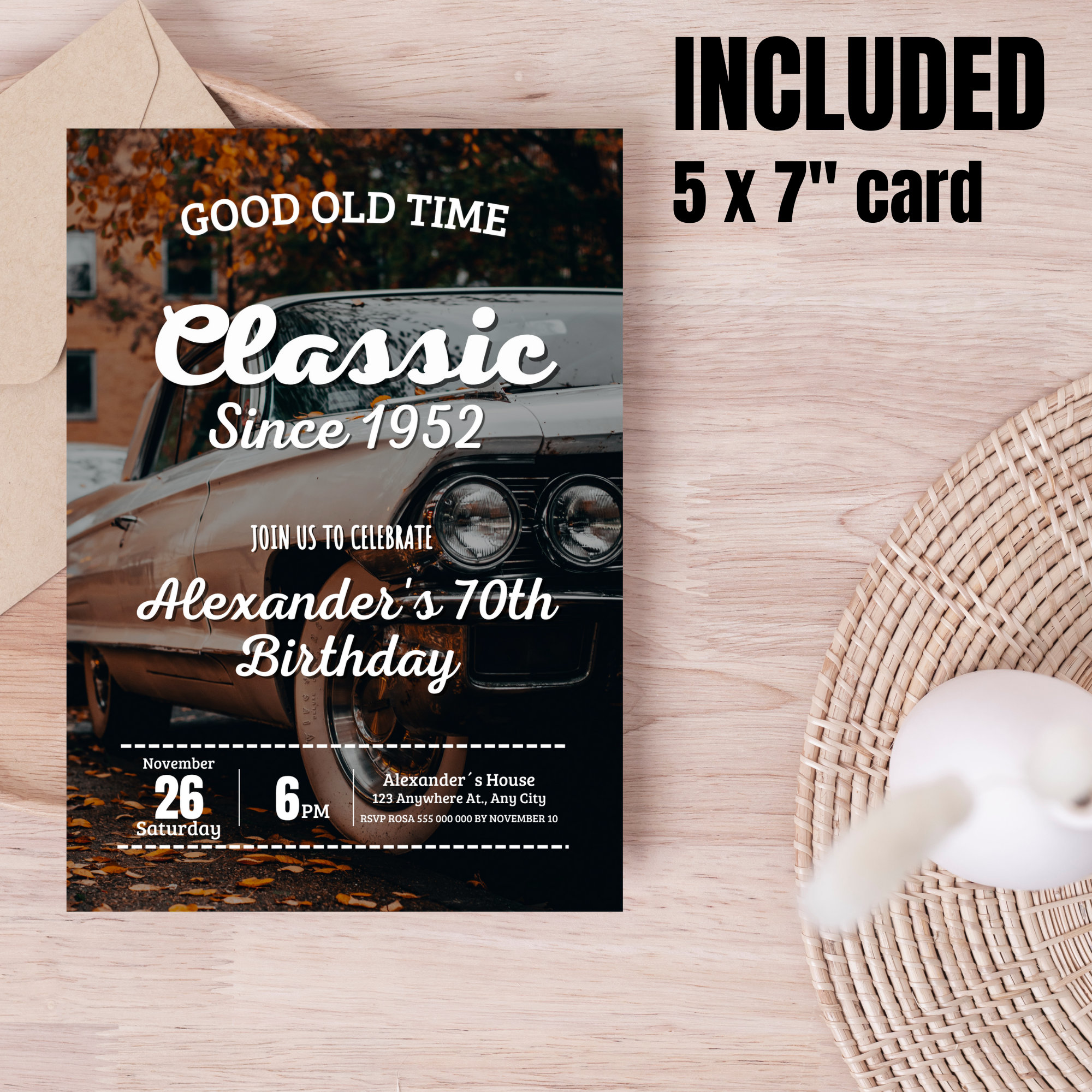 Classic Car Invite 70th Birthday Invitation 70th Birthda Man Dad 70th ...