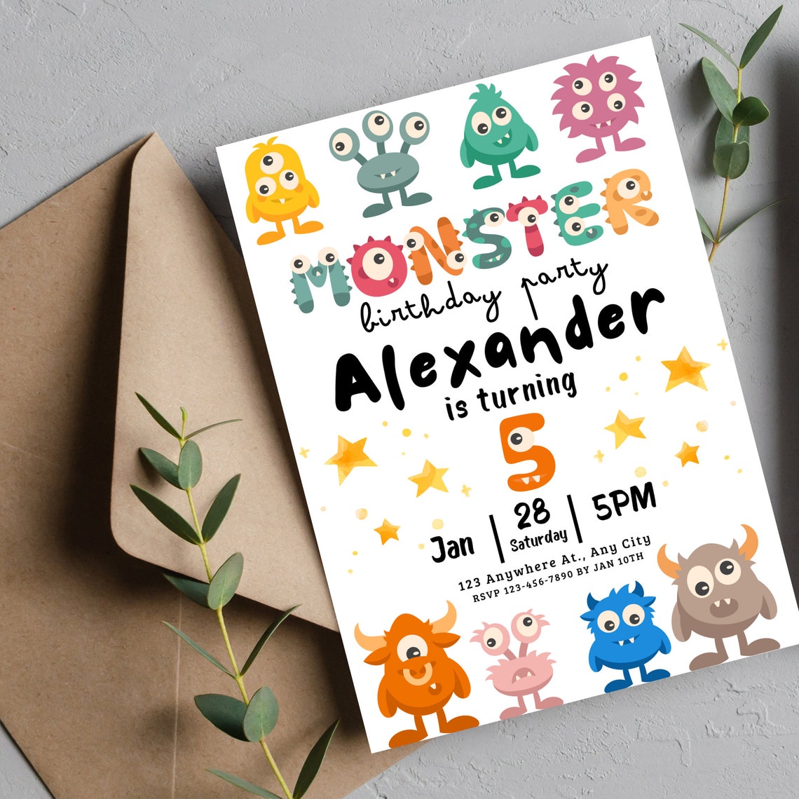 Editable Monster Invitation Monster Birthday Invitation 5th Birthday ...