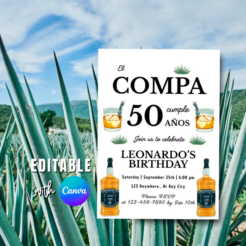 Tequila Invitation Editable Canva Templ Tequila Party Invitation ...
