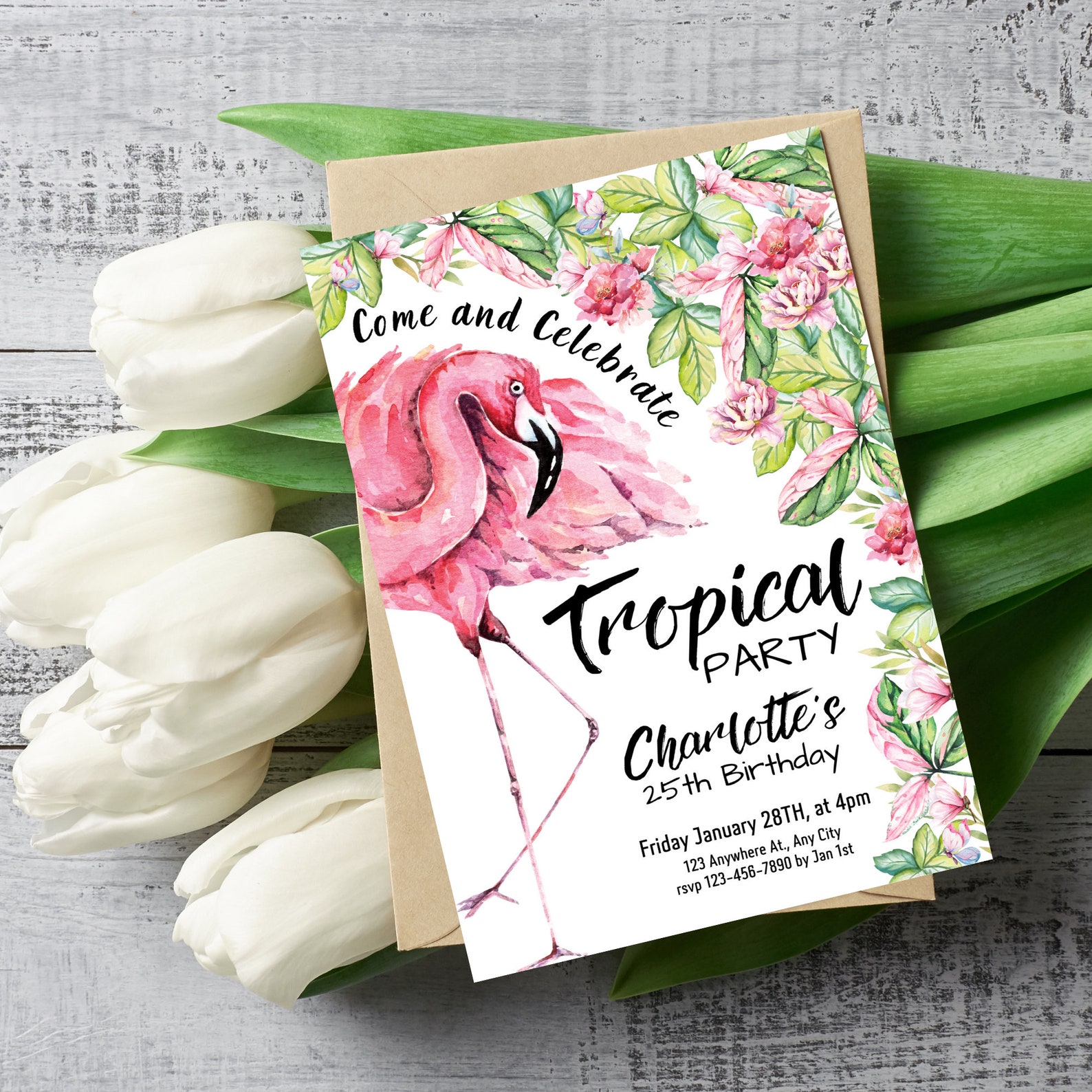 Flamingo Invitation Pink Flamingo Birthday Party Tropical Invitation ...