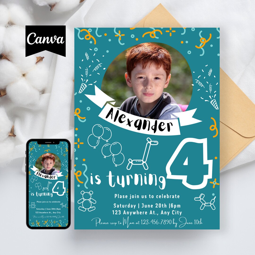 3rd Birthday Inv Edit on Canva Invitation 5th Birthday Invitation Canva ...