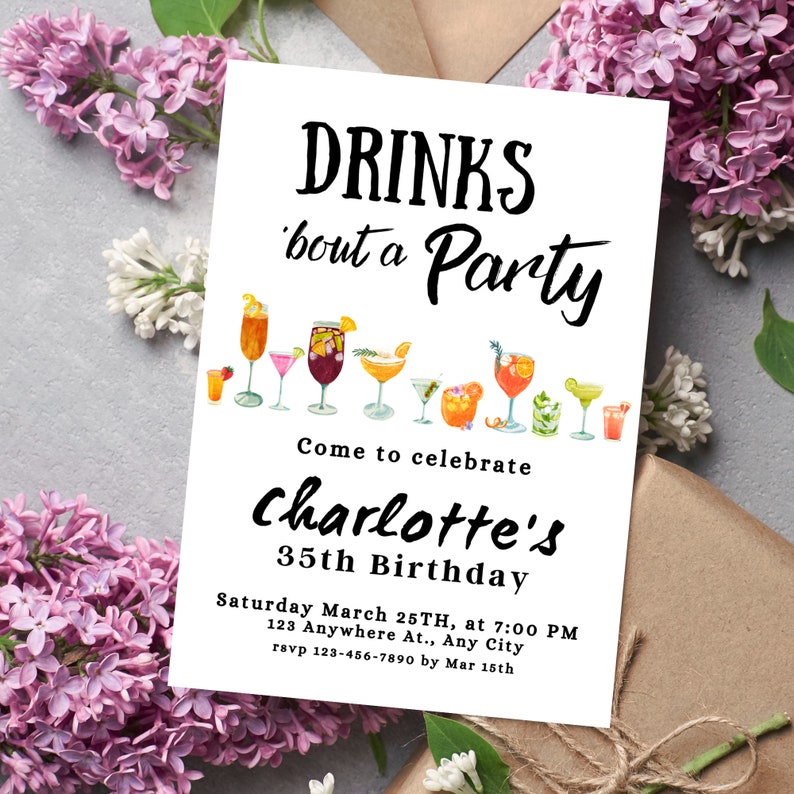 Drinks Party Invitations Drinks Birthday Invitation Drinks - Etsy