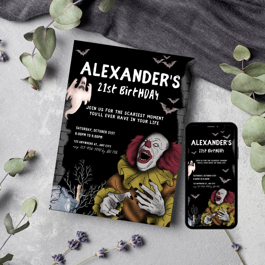 Scary Halloween Invite Scary Clown Invite E Invite Halloween Birthday ...