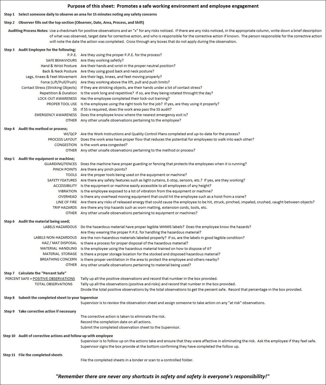 Safety Audit Sheet - Etsy