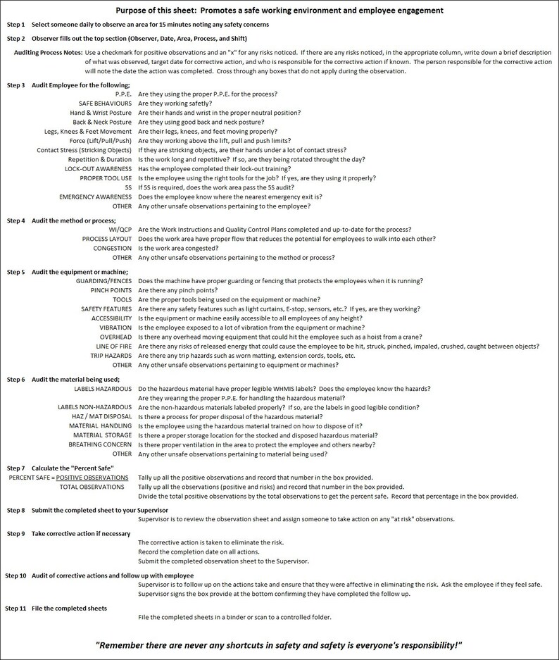 Safety Audit Sheet - Etsy