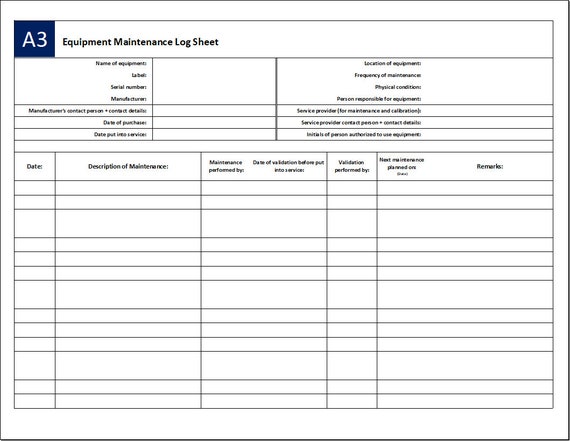 Daily Maintenance Log Sheet Template
