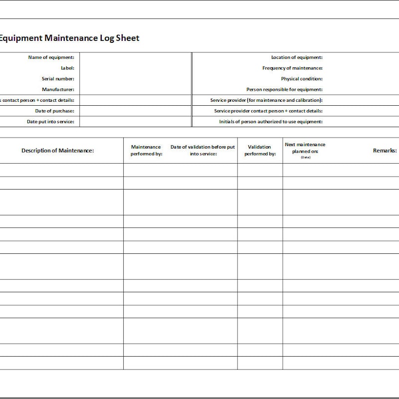 Maintenance Equipment Template - Etsy