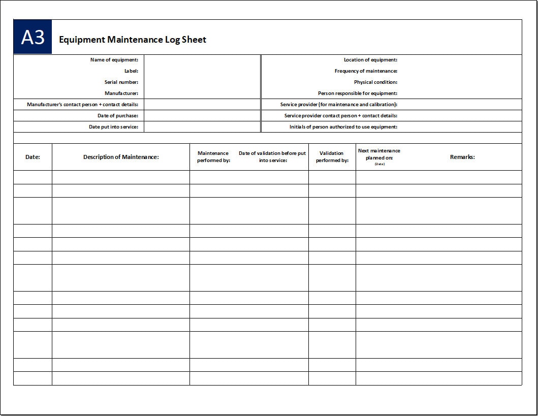 Equipment Maintenance Log Sheet - Etsy