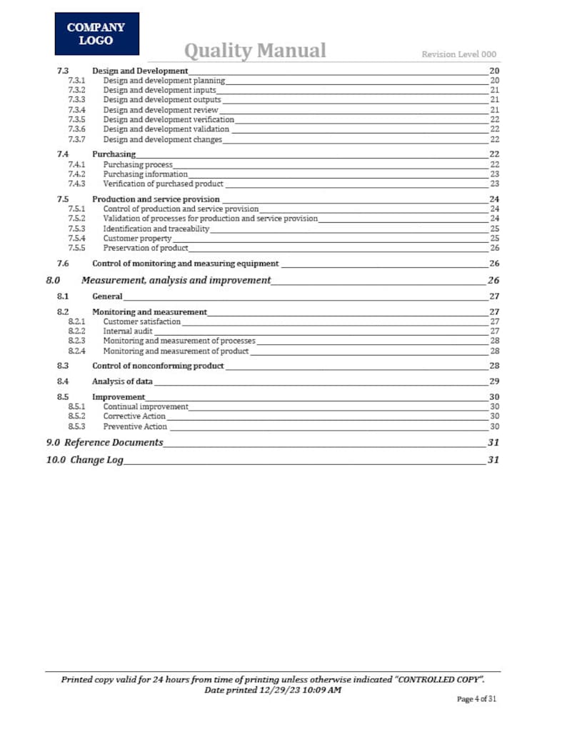 Quality Management System Template - Etsy