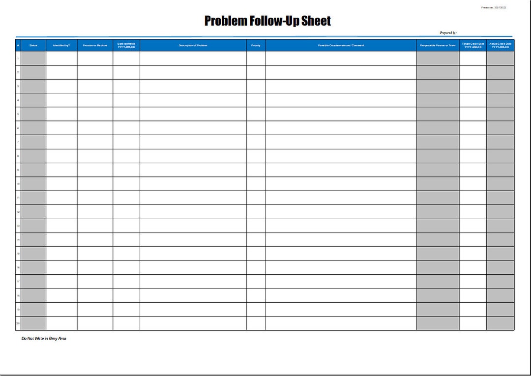 Problem Follow up Sheet - Etsy