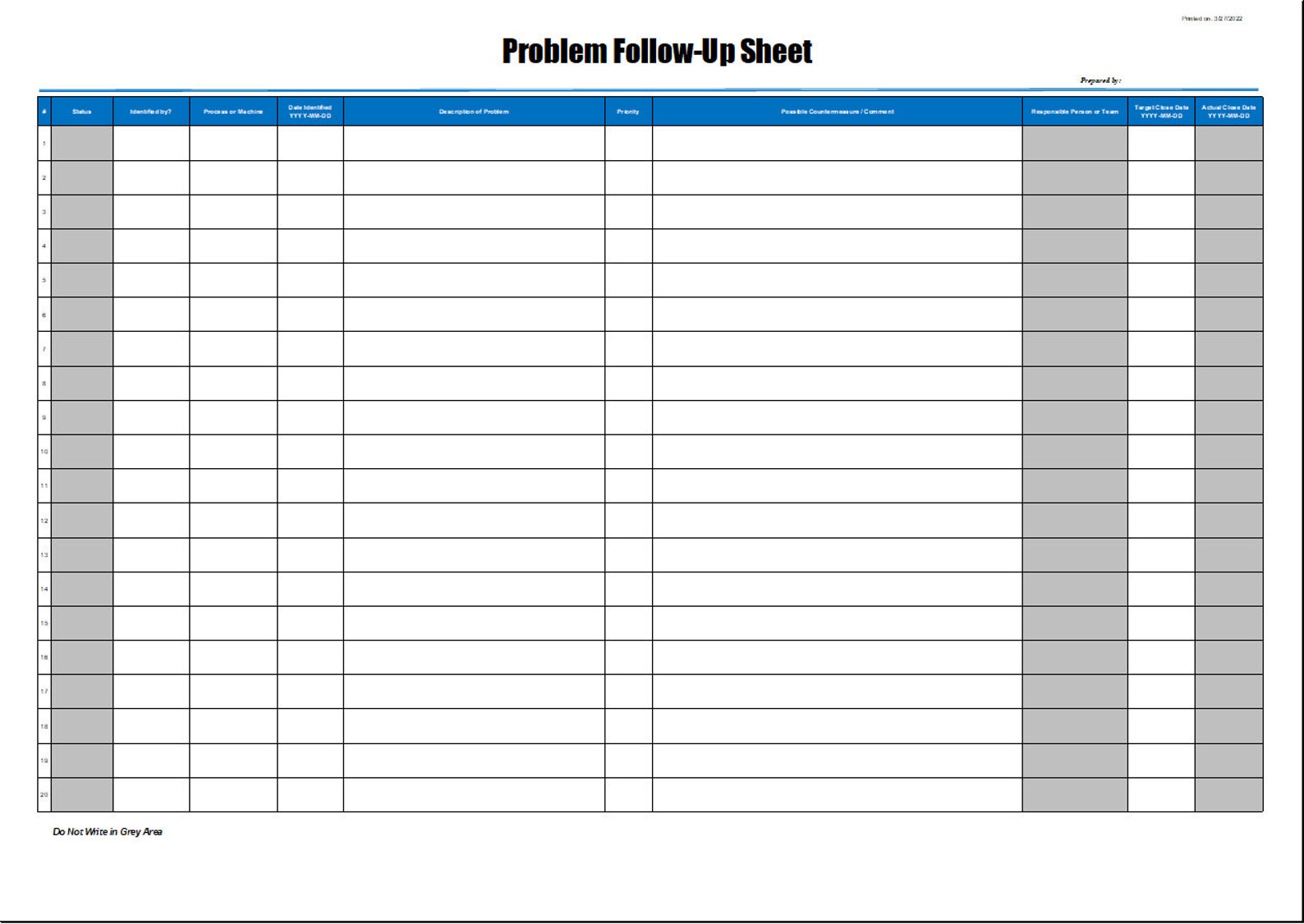 Problem Follow up Sheet - Etsy