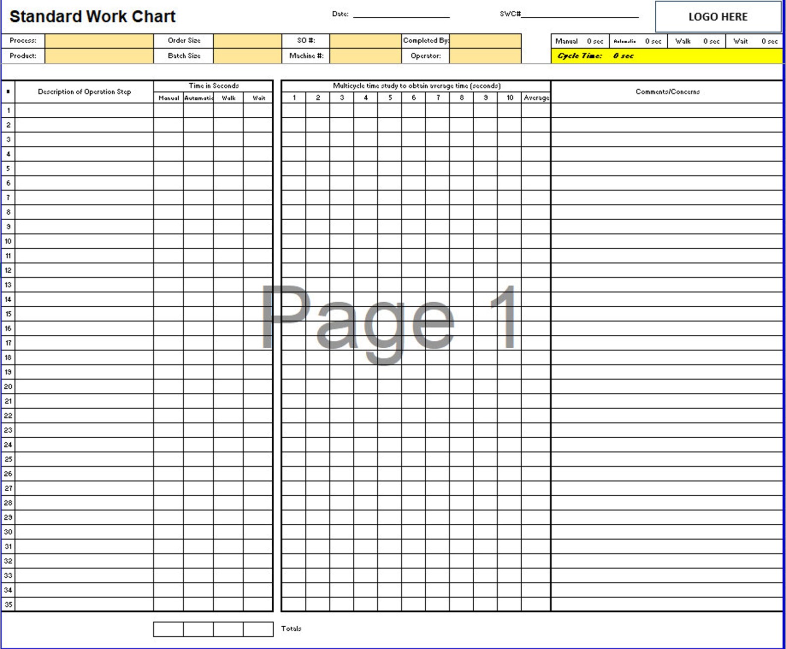 Standard Work Chart - Etsy