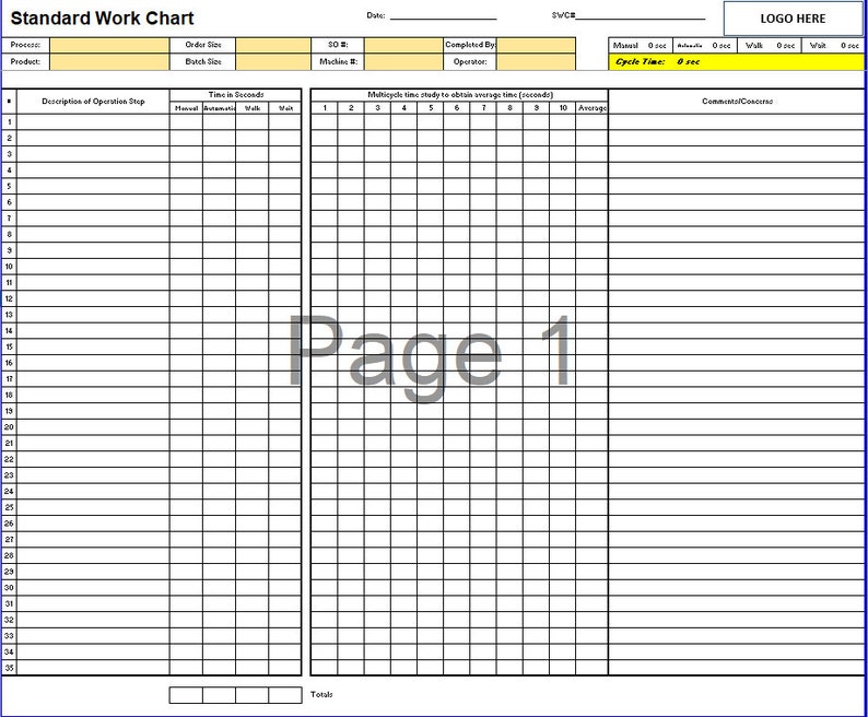Standard Work Chart - Etsy