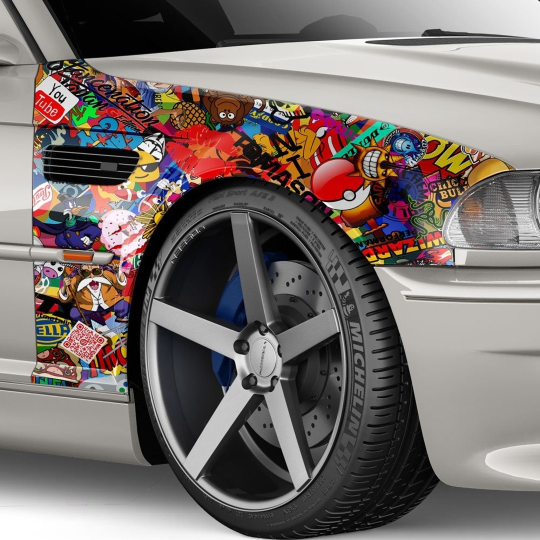 Stickerbomb Car Foil for 3D Car Wrapping With Air Channels, Logos ...