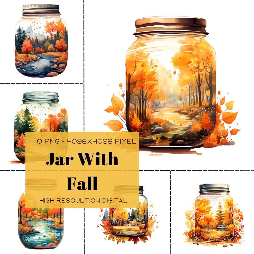 Autumn Jars View Clipart Watercolor Fall Art 10 High Quality - Etsy