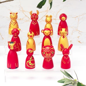 Lunar New Year Peg Dolls, Year of the Rabbit Gift, Year of the Dragon ...